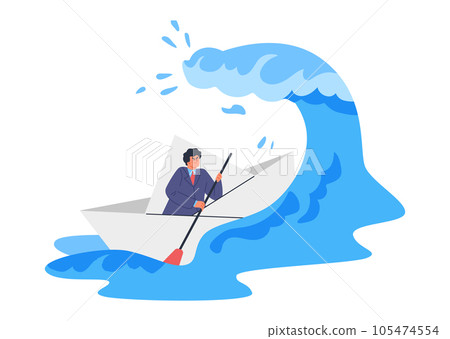 Business man sailing on paper origami boat... - Stock Illustration ...