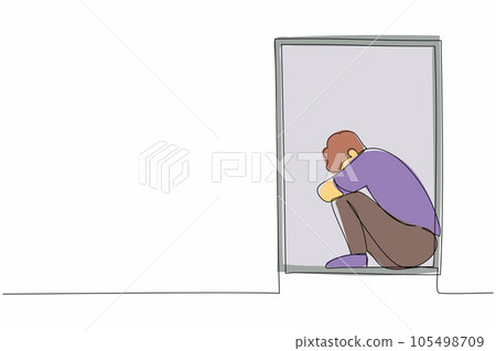 Continuous one line drawing depressed upset... - Stock Illustration ...