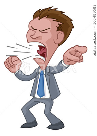 Angry Boss Business Man In Suit Cartoon Shouting - Stock Illustration ...