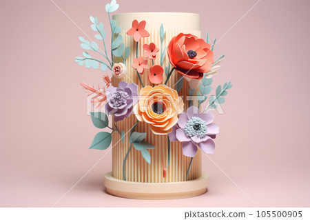 Minimalist 3D Platform Stand with Bright Floral... - Stock Illustration ...