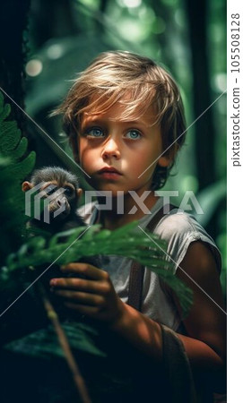 boy tarzan who grew up with monkeys a child,... - Stock Illustration ...