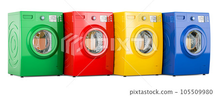 Colored washing machines, 3D rendering - Stock Illustration [105509980 ...