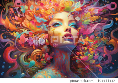 Portrait of a beautiful woman vivid colors - Stock Illustration ...
