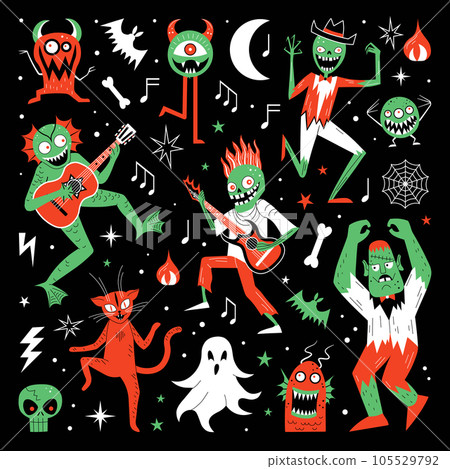 Rocking Monster Mash Halloween Festive Set - Stock Illustration ...