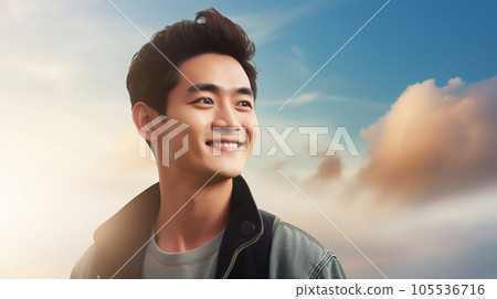 Male high school student looking up at the blue... - Stock Illustration ...