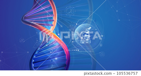 DNA double helix and infographics with microscope. - Stock Illustration ...