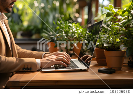 Close-up view with laptop working remotely... - Stock Illustration ...