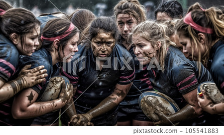 Women's rugby team during game. Unity and... - Stock Illustration ...