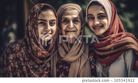 Portrait of three Muslim women in headscarves... - Stock Illustration ...
