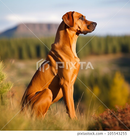 Rhodesian Ridgeback dog sitting on the green... - Stock Illustration ...