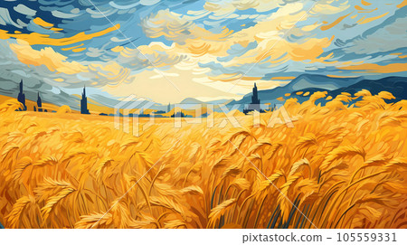Hand drawn cartoon beautiful autumn wheat field... - Stock Illustration ...