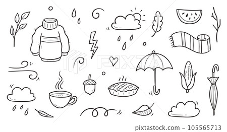 Autumn doodle vector set. Hand drawn doodle... - Stock Illustration ...