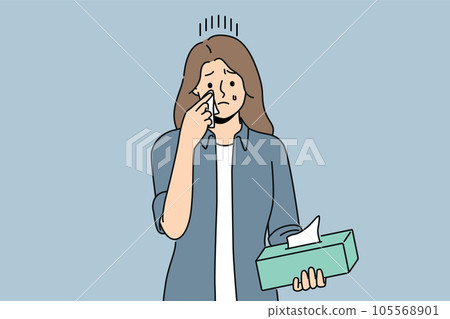 Crying woman wipes tears with paper napkins,... - Stock Illustration ...