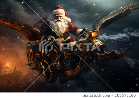 Santa Claus riding on an old wooden jet ski.... - Stock Illustration ...