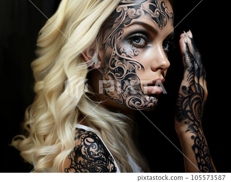 Pretty young woman face and arm covered with... - Stock Illustration ...