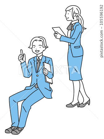 Young men and women wearing suits and explaining - Stock Illustration ...