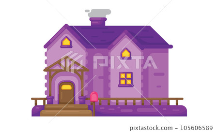 Dark purple haunted house with wooden porch.... - Stock Illustration ...