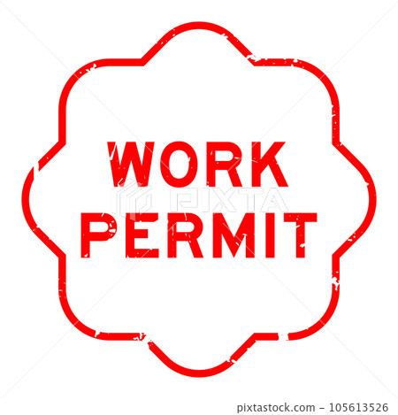 Grunge red work permit word rubber seal stamp... - Stock Illustration ...