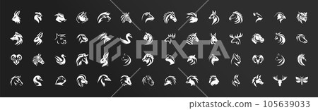 Set of animal head profile icons. Collection of... - Stock Illustration ...