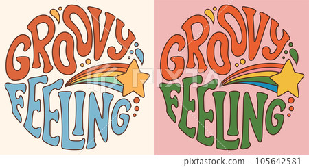 Groovy lettering Groovy feeling. Retro slogan... - Stock Illustration [105642581] - PIXTA