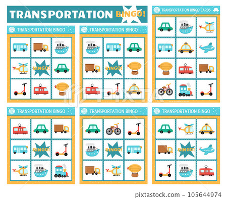 Vector transportation bingo cards set. Fun... - Stock Illustration ...