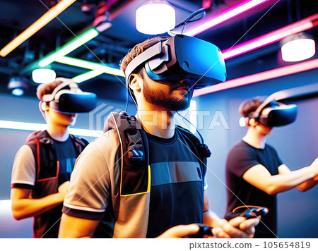 Group of people playing with virtual reality...-插圖素材 [105654819] - PIXTA圖庫