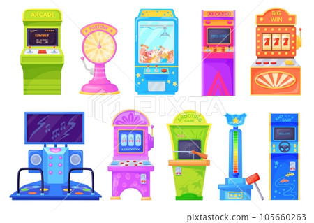 Arcade game machines. Old games machine for... - Stock Illustration ...