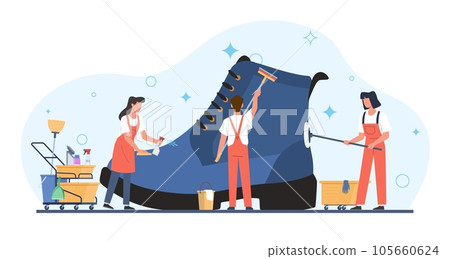 Concept of shoe shine services, little people... - Stock Illustration ...