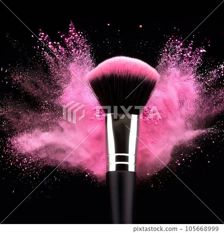 Make-up brushes with pink powder explosion... - Stock Illustration ...