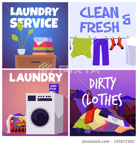 Set of squared banners about dirty clothes and... - Stock Illustration ...