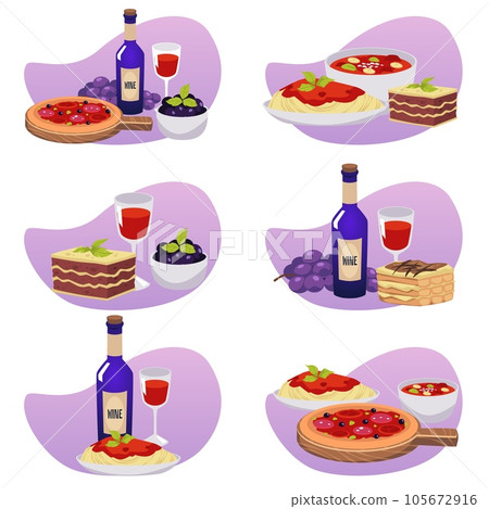 Set of Italian dishes flat style, vector... - Stock Illustration ...