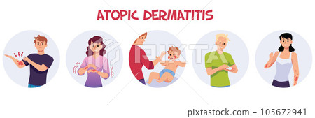 Set of people with atopic dermatitis flat... - Stock Illustration ...