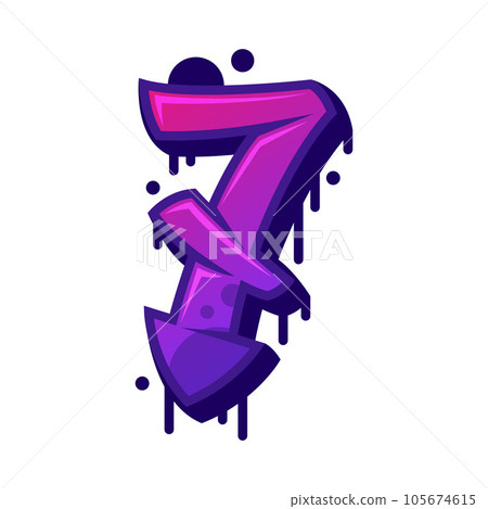 Graffiti Seven Number and Purple Bold Numeral... - Stock Illustration ...