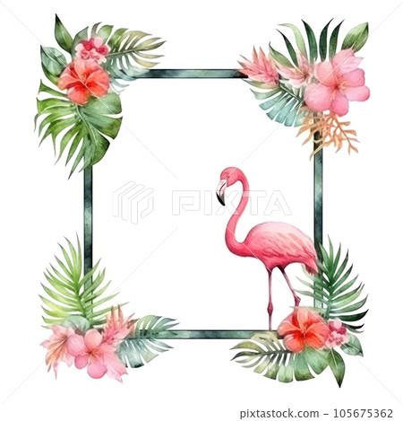 Watercolor flamingo frame isolated - Stock Illustration [105675362] - PIXTA