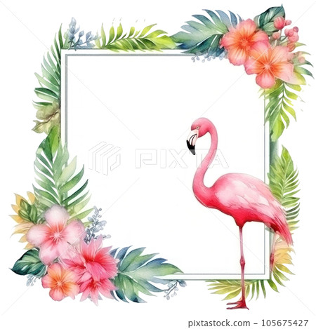 Watercolor flamingo frame isolated - Stock Illustration [105675427] - PIXTA