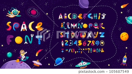 Cartoon space font in english alphabet,... - Stock Illustration ...