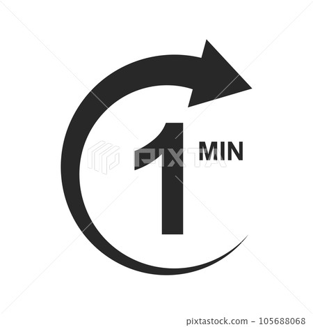 One minute icon with circle arrow. 1 min... - Stock Illustration ...