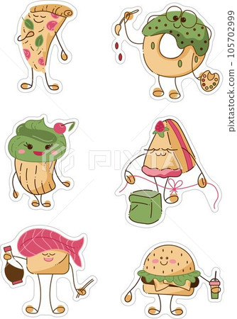 Food characters stickers set. A small set with... - Stock Illustration ...
