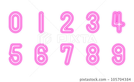 Pink bright neon numbers. Glowing letter material. - Stock Illustration ...