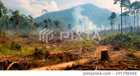 large-scale deforestation and destruction of... - Stock Illustration ...
