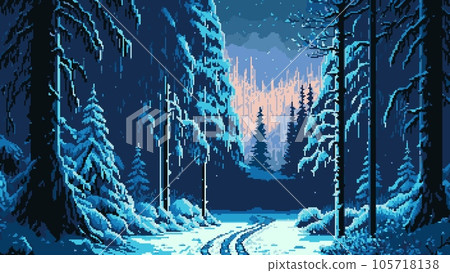 8bit pixel night snowy winter forest landscape,... - Stock Illustration [105718138] - PIXTA