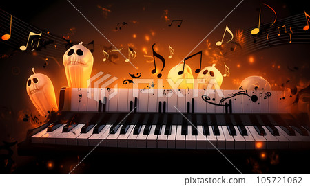 Illustration of a ghost playing with a piano,... - Stock Illustration ...