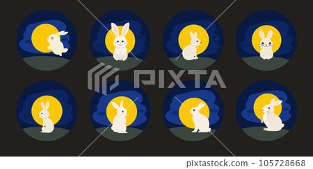 Chinese moon rabbit, Jade hare with full moon... - Stock Illustration ...