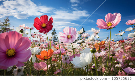 Sky and beautiful cosmos field - Stock Illustration [105735655] - PIXTA