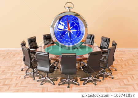 Round table with compass and armchairs around,... - Stock Illustration ...