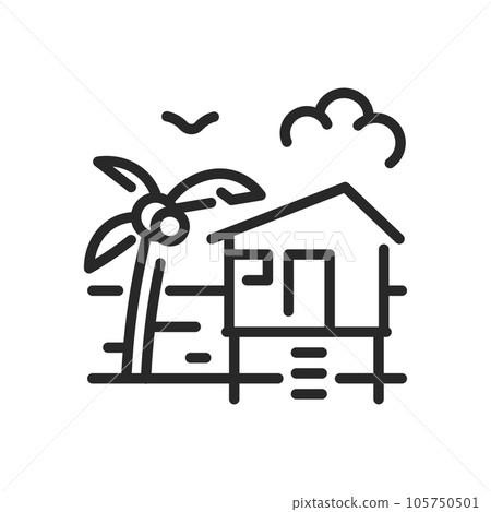 Beach Hut Icon. Vector Outline Editable Sign of... - Stock Illustration ...