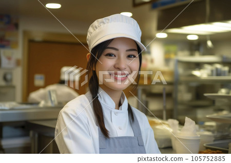 Japanese woman working at a fast food... - Stock Illustration ...