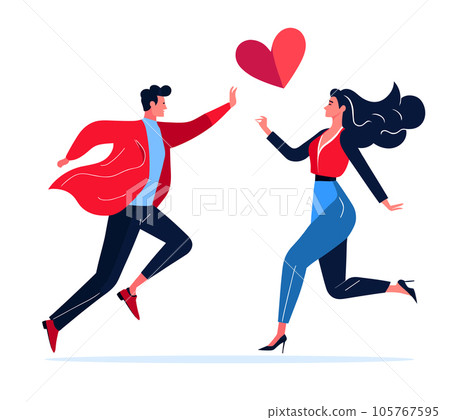 Lover people run after each other, interacting... - Stock Illustration ...