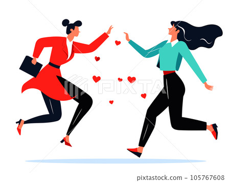 Lover people run after each other, interacting... - Stock Illustration ...