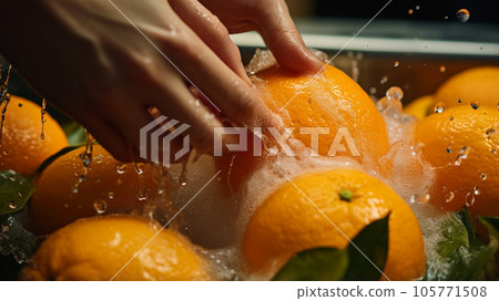 Hand washing oranges in the kitchen sink - Stock Illustration ...